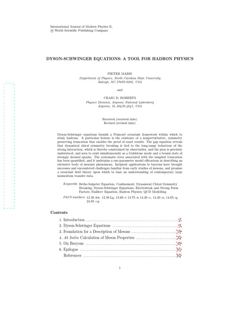 Dyson-Schwinger Equations: A Tool For Hadron Physics | PDF | Quantum ...