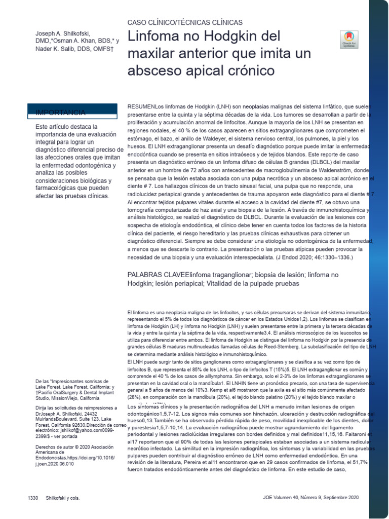 Non Hodgkin's Lymphoma of The Anterior Maxilla Mim | PDF | Linfoma ...