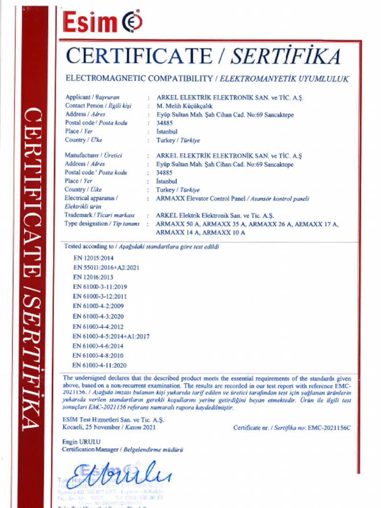 ARMAXX EMC Certificate | PDF