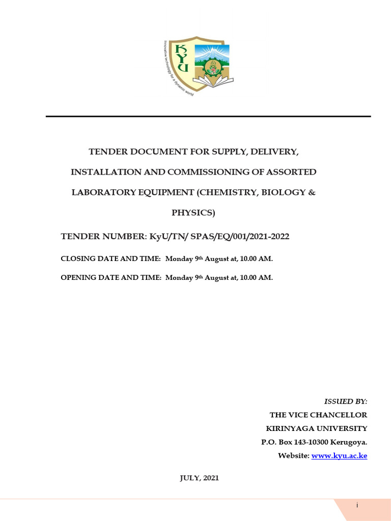 KyU LAB EQUIPMENT TENDER DOCUMENT | PDF | Joint Venture | Business