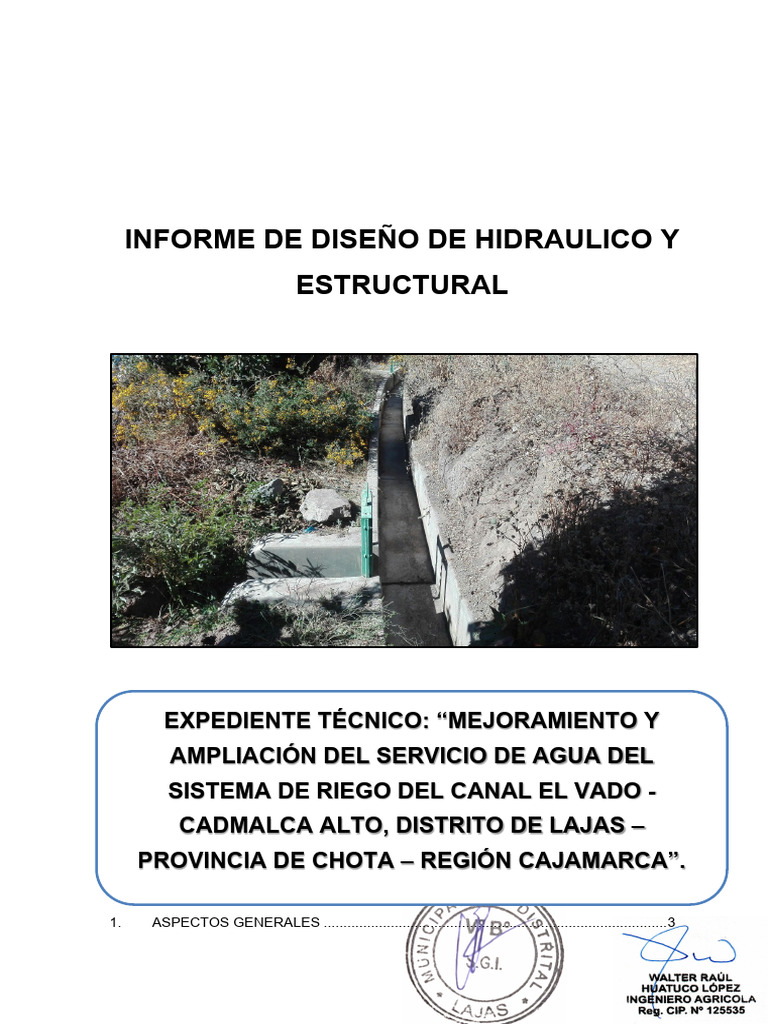 ESTUDIO DE DISEеO HIDR╡ULICO VADO | PDF | Canal | Riego