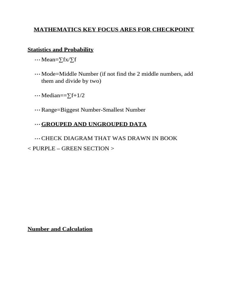 Mathematics Key Focus Ares For Checkpoint | PDF