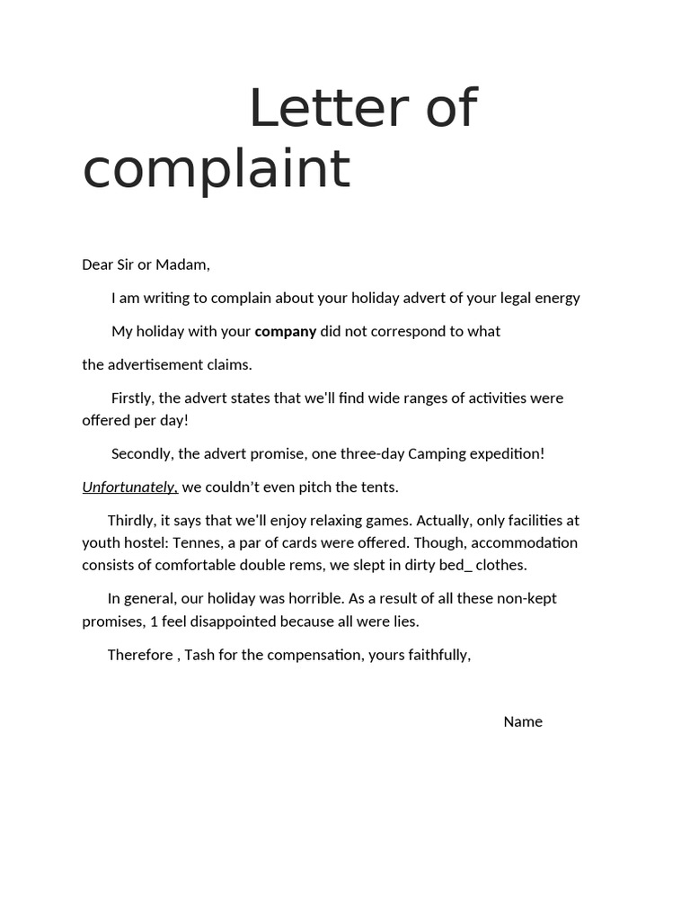 Letter of Complaint | PDF