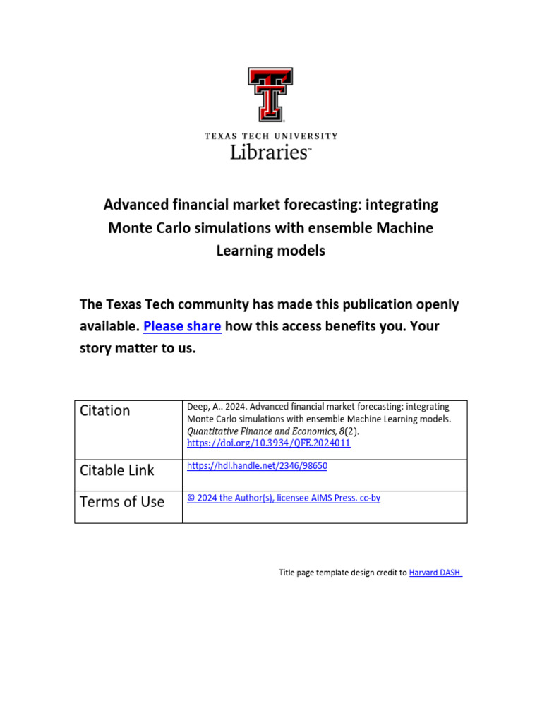 Advanced financial market forecasting—— integrating Monte Carlo simulations with ensemble ...
