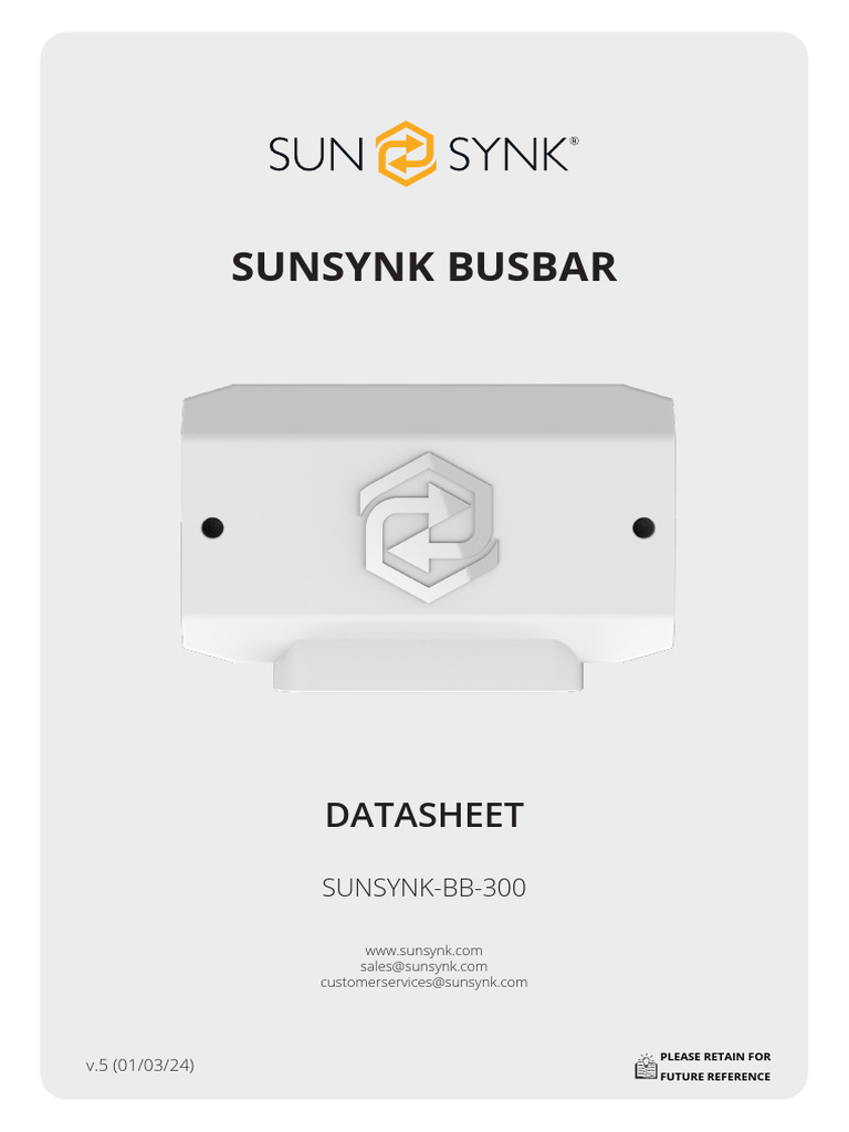 Sunsynk Busbar Datasheet v5 English | PDF