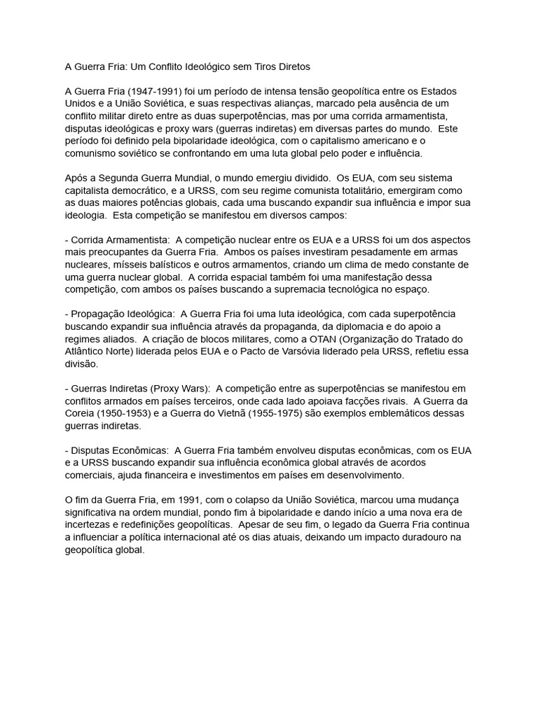 A Guerra Fria - Um Conflito Ideológico Sem Tiros Diretos | PDF | Guerra ...