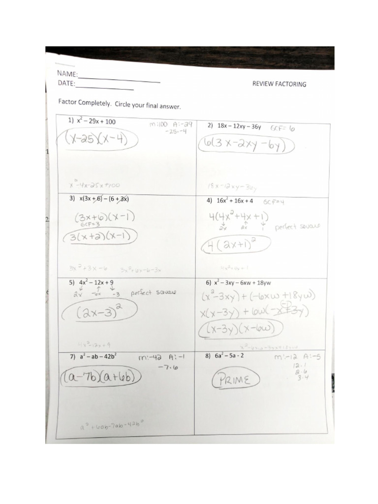 Factoring Review Key.docx (1) | PDF