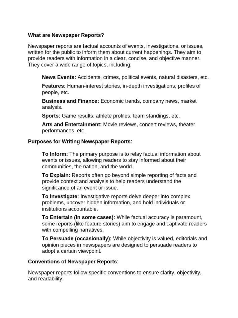 Newspaper Report English Notes | PDF | Newspapers | News