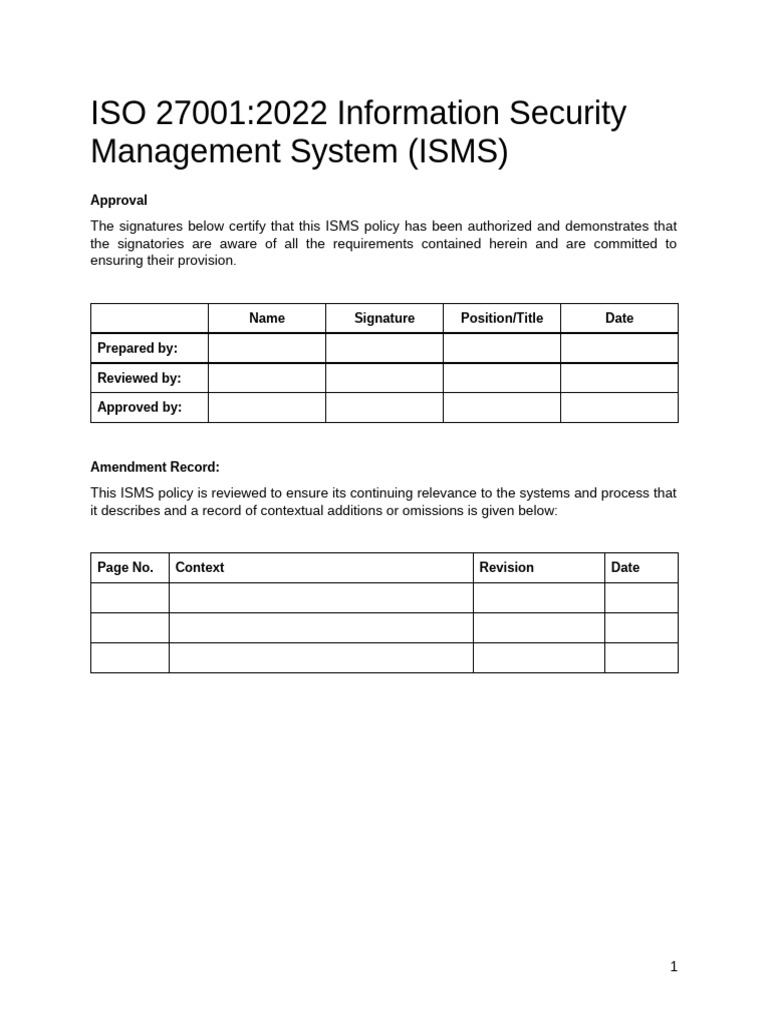 ISO 27001 2022 Information Security Management System ISMS Policy ...