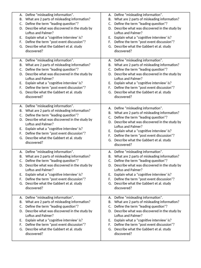 How accurate is eyewitness testimony questions | PDF | Cognition ...