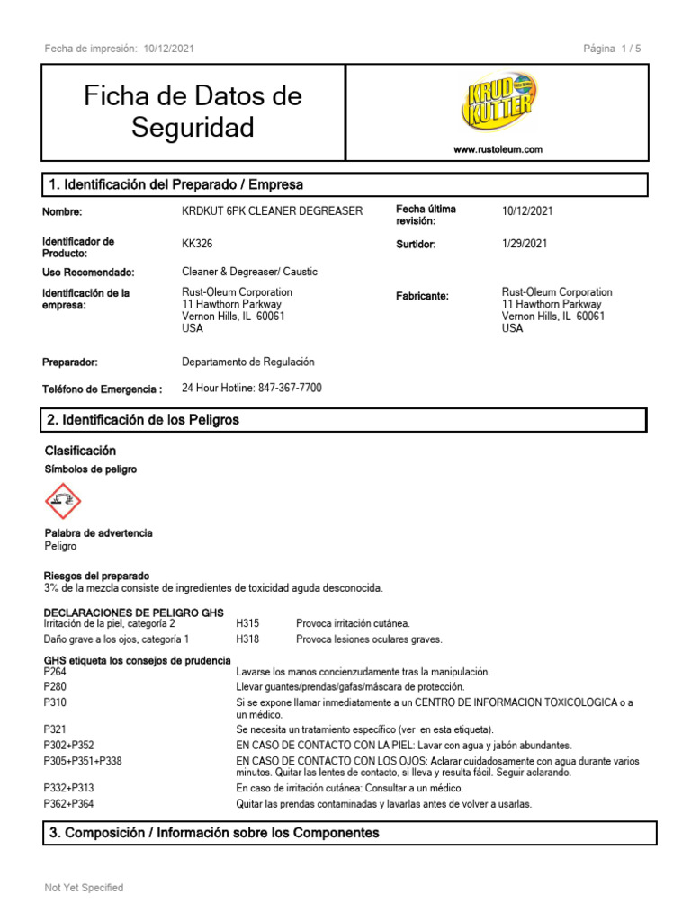 Ficha de Seguridad Krud Kutter 2021 | PDF | Agua | Ventilación ...