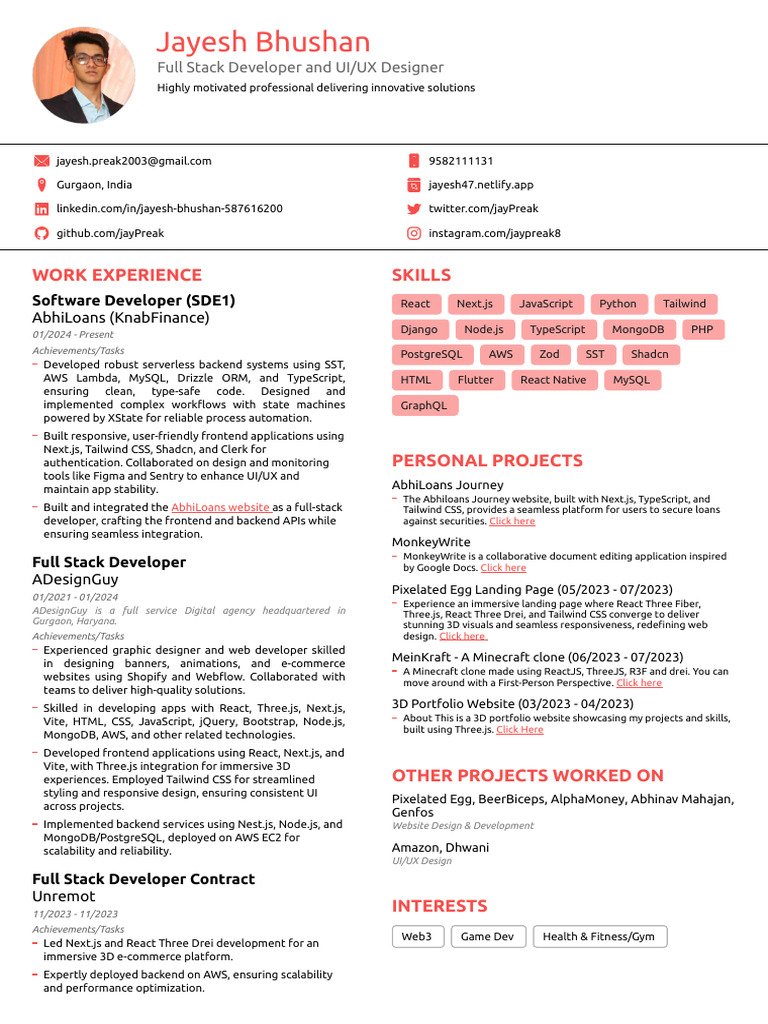 Full Stack Developer Profile: Jayesh Bhushan | PDF | Mobile App | Computing