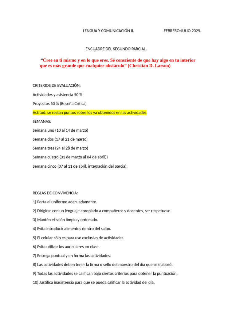 ENCUADRE 2DO. Parcial LENGUA Y COMUNICACIÓN II | PDF
