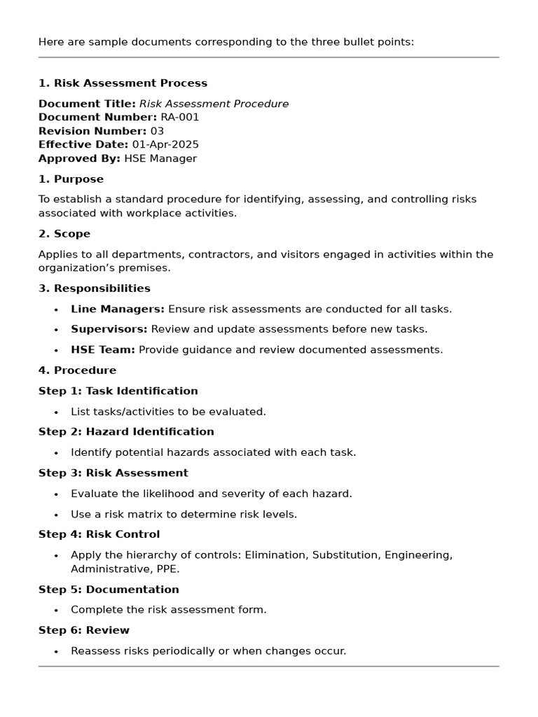 Risk Assessment Process, Hazar Identification & Risk Register | PDF ...