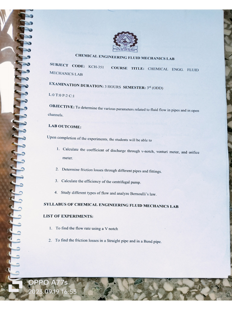Fluid Mechanics Lab File | PDF