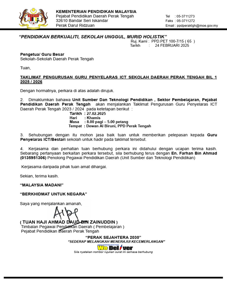 Surat Pangilan Taklimat Gpict Feb 2025 | PDF