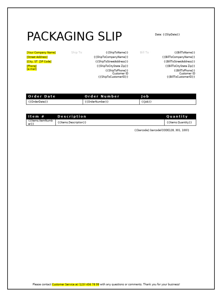 Packaging Slip Template | PDF