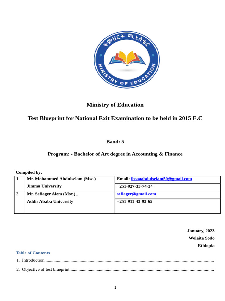 Accounting & Finance Exit Exam Blueprint | PDF | Educational Assessment ...