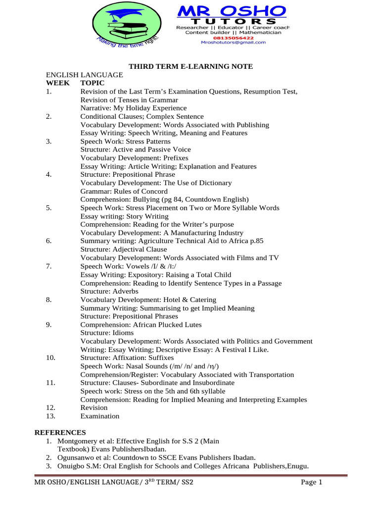 3rd Term s2 English Language | PDF | Adverb | English Language