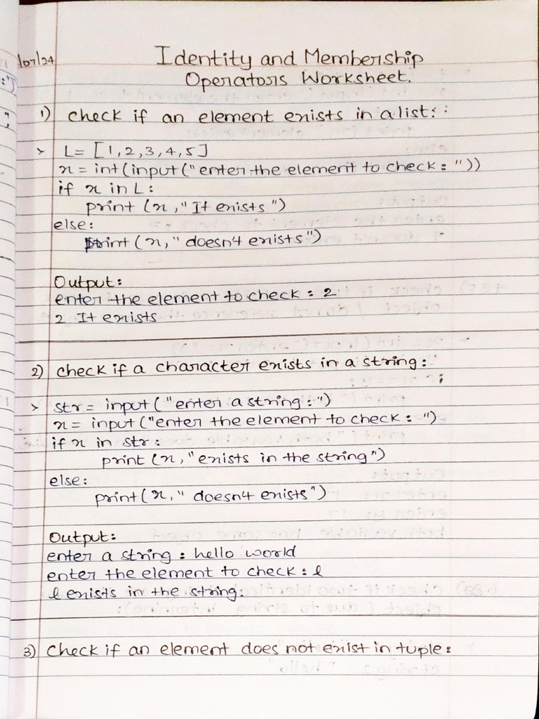 Dheeraj - Membership Operator Worksheet | PDF