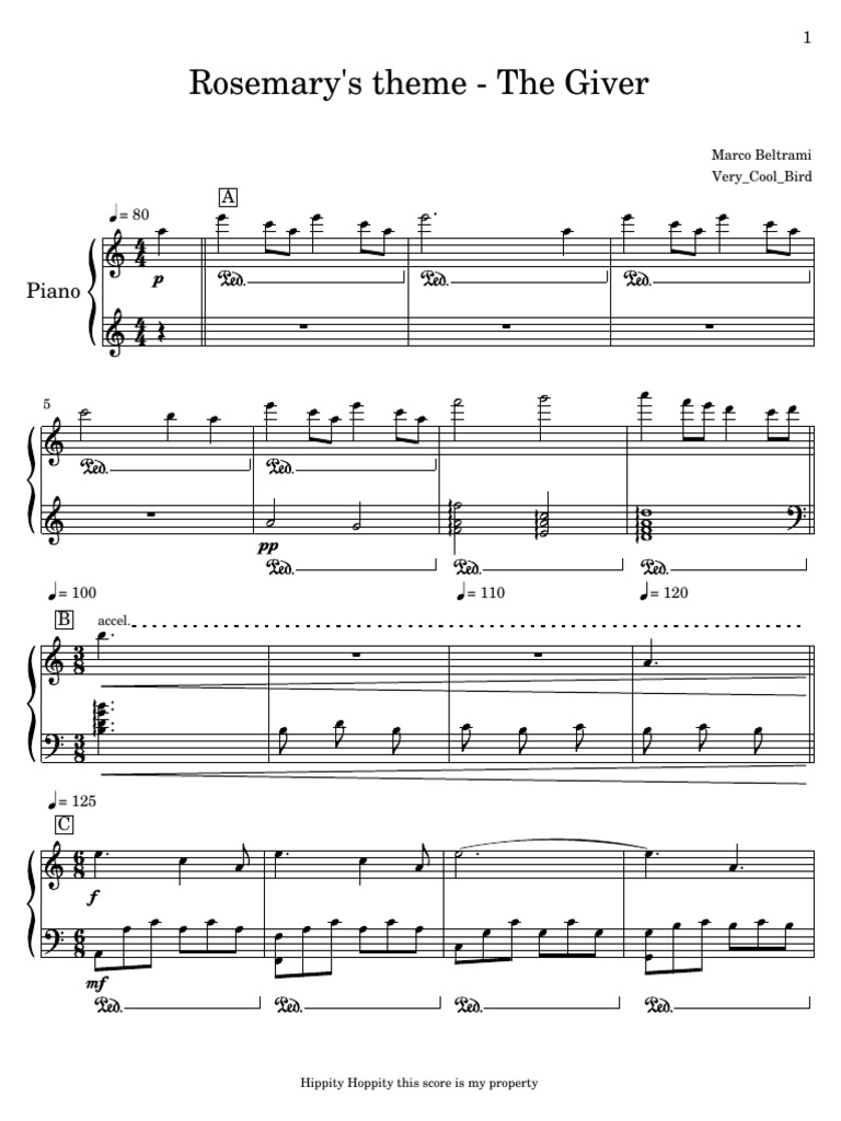 Rosemary's Theme - The Giver - Piano | PDF