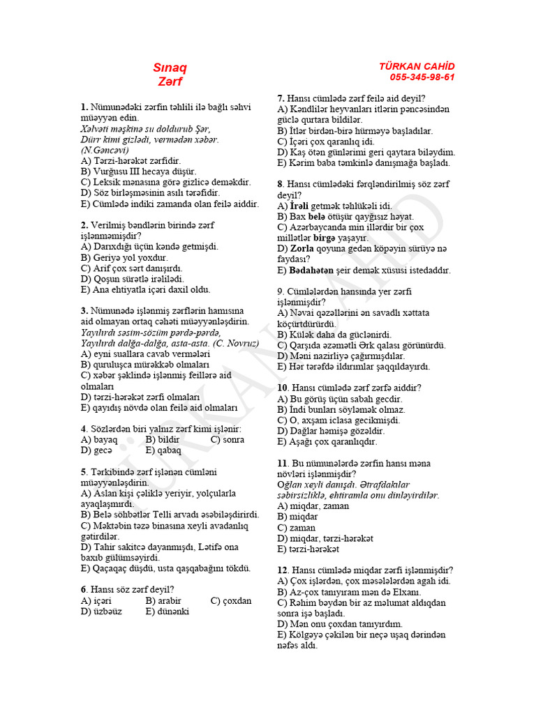 SINAQ ZƏRF TÜRKAN | PDF