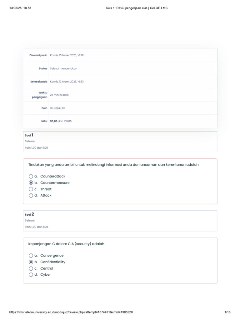 Kuis 1_ Reviu Pengerjaan Kuis _ CeLOE LMS | PDF