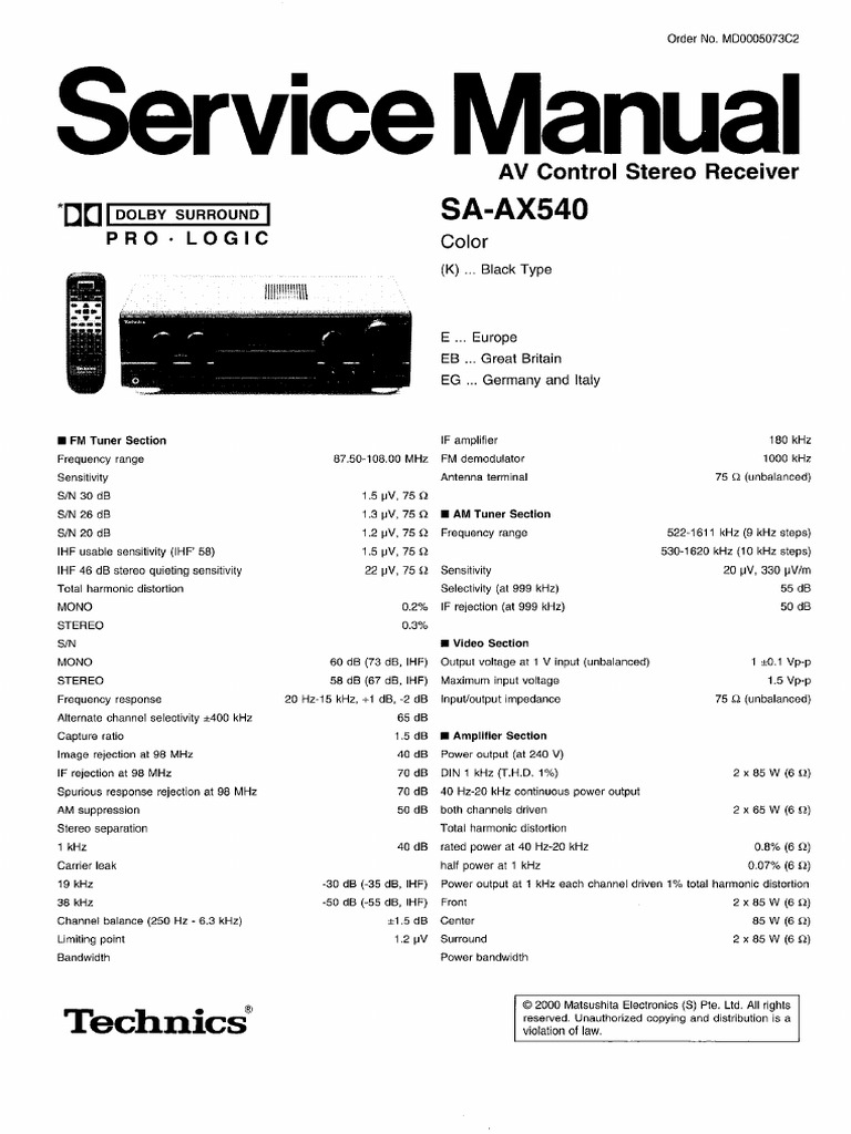 Technics Sa-Ax540 SM | PDF