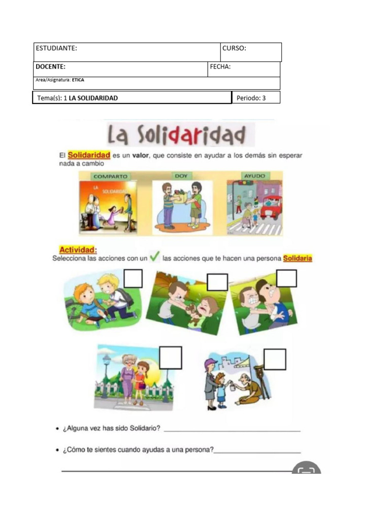 Ética: La Solidaridad en el Curso 3 | PDF