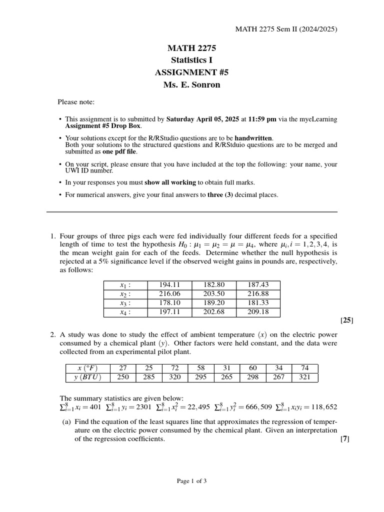 MATH 2275 Assignment #5 | PDF | Regression Analysis | Structural Equation Modeling