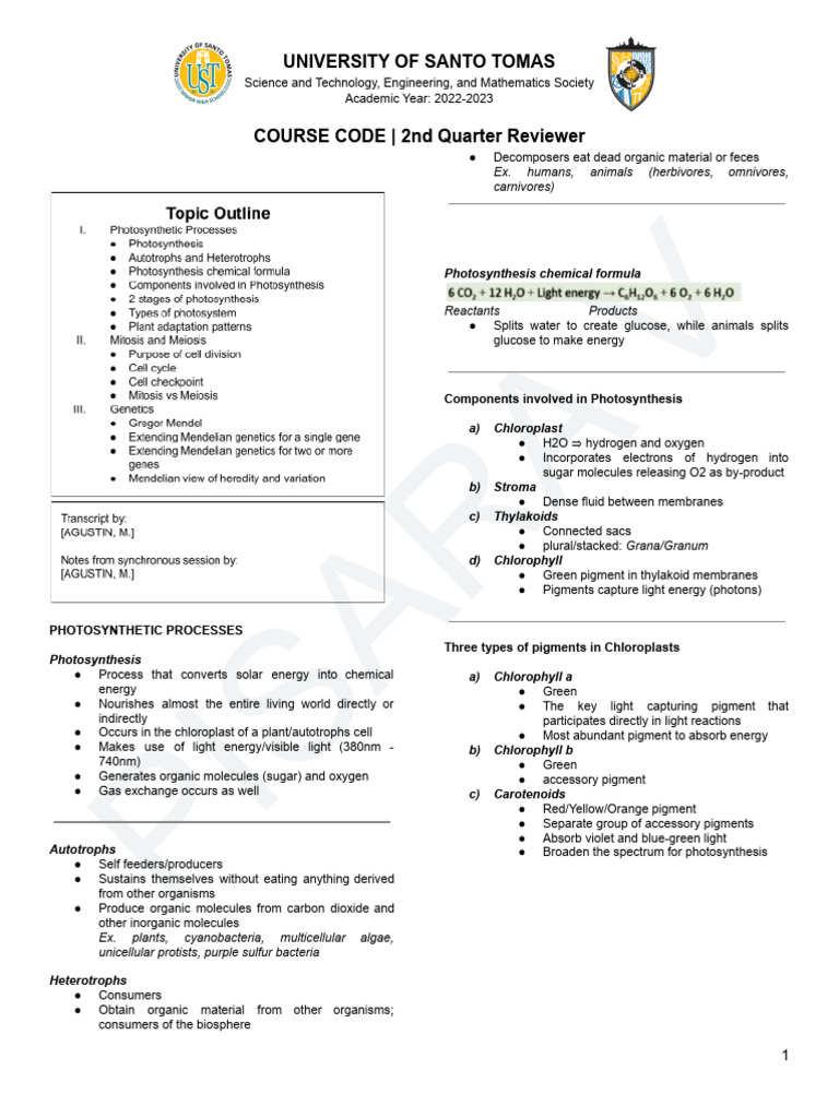 [Shs_bio] Stemsoc Reviewer | PDF | Meiosis | Mitosis