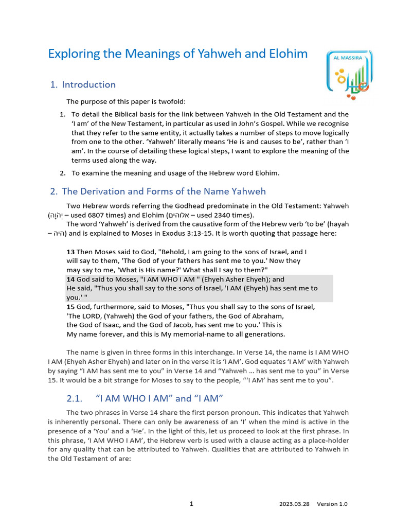 Exploring The Meanings of Yahweh and Elohim | PDF | Covenant (Biblical ...