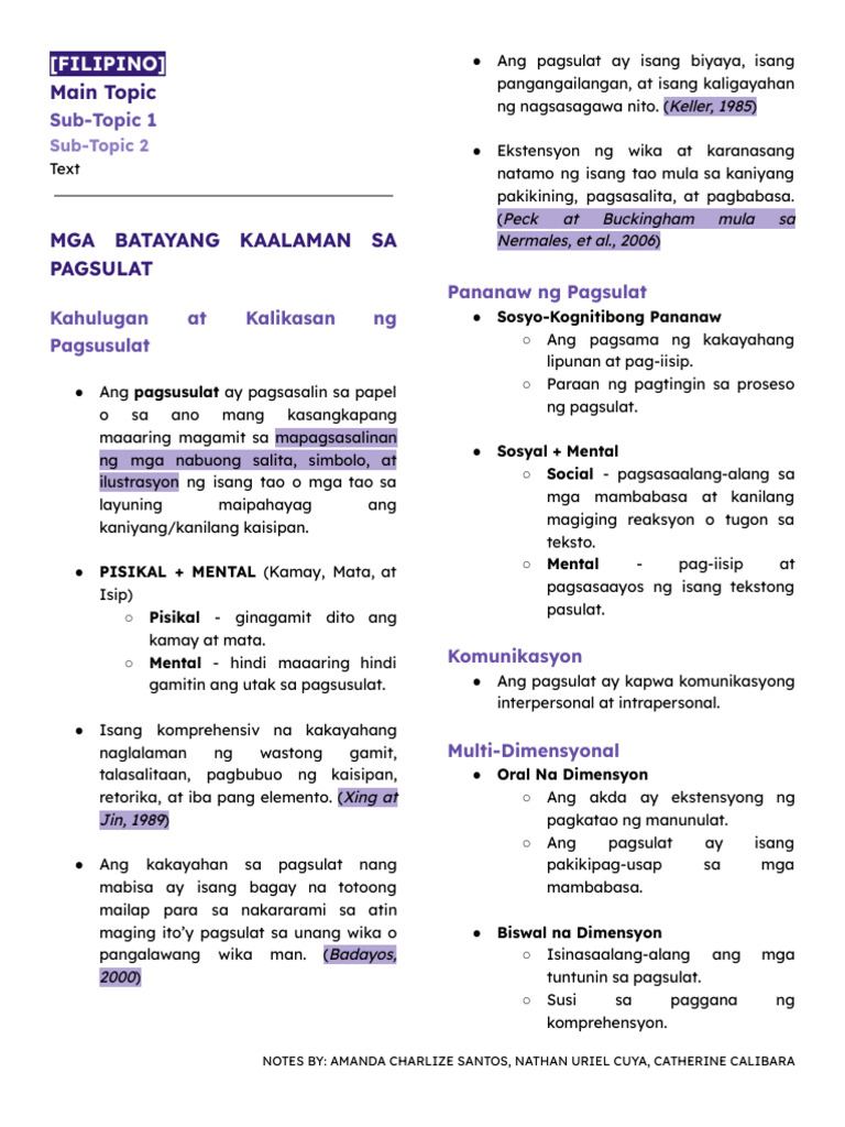 Main Topic: (Filipino) | PDF