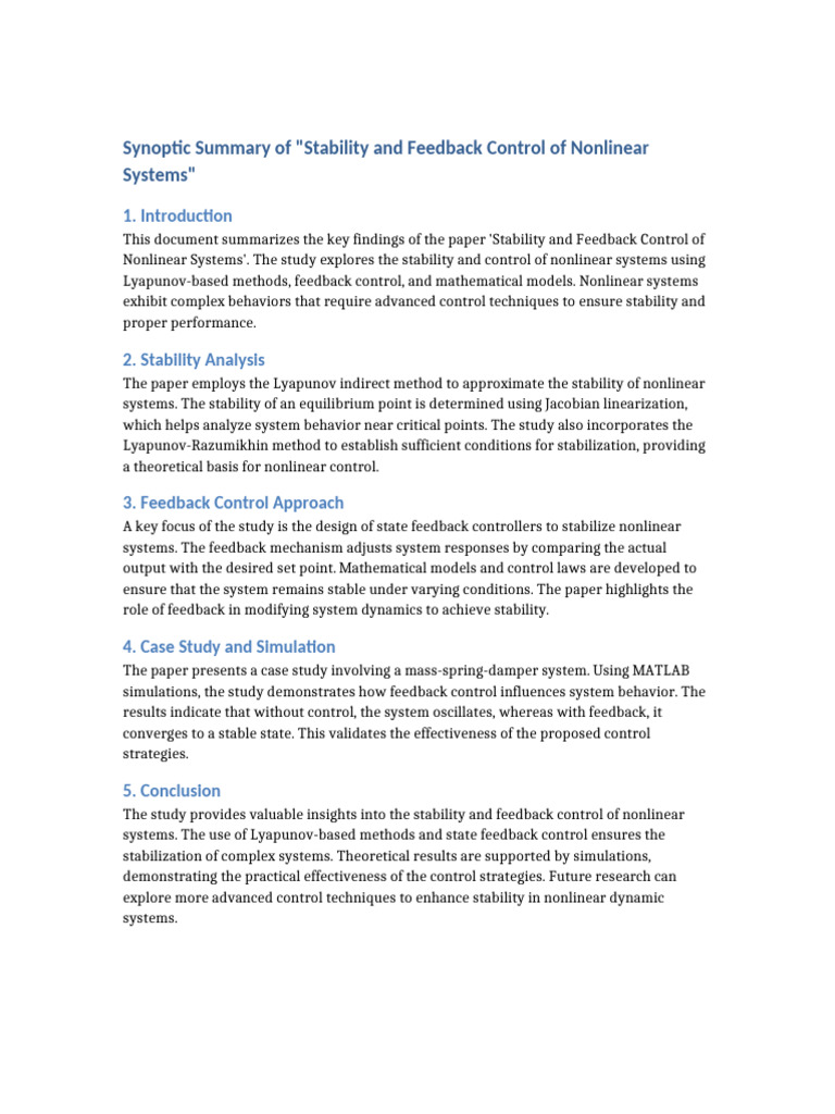 Nonlinear Systems Stability Control Insights | PDF
