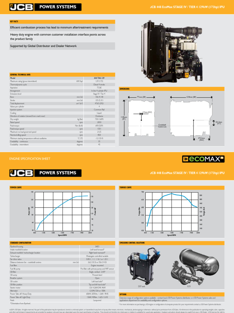 JCB 448 EcoMax Engine Specifications | PDF | Engines | Diesel Engine