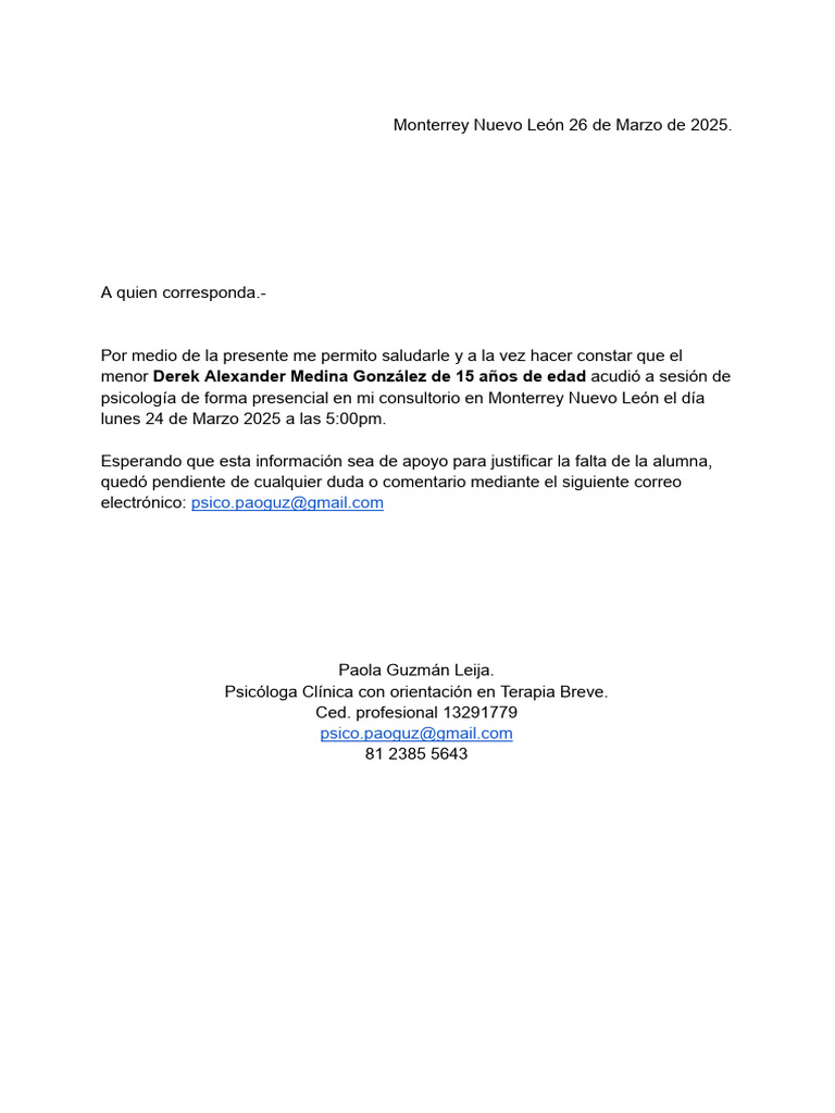 Asistencia A Terapia Derek | PDF