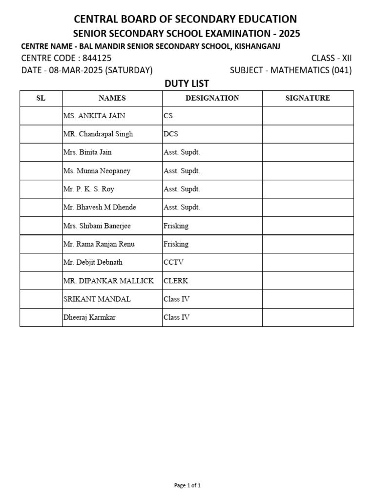 Duty List 08.03.2025 | PDF