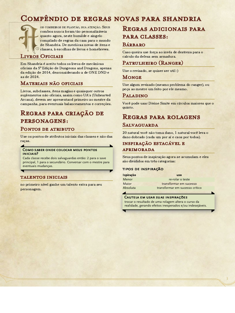 Lista de Regaras Da Casa para Shandria | PDF | Dungeons & Dragons (jogo)