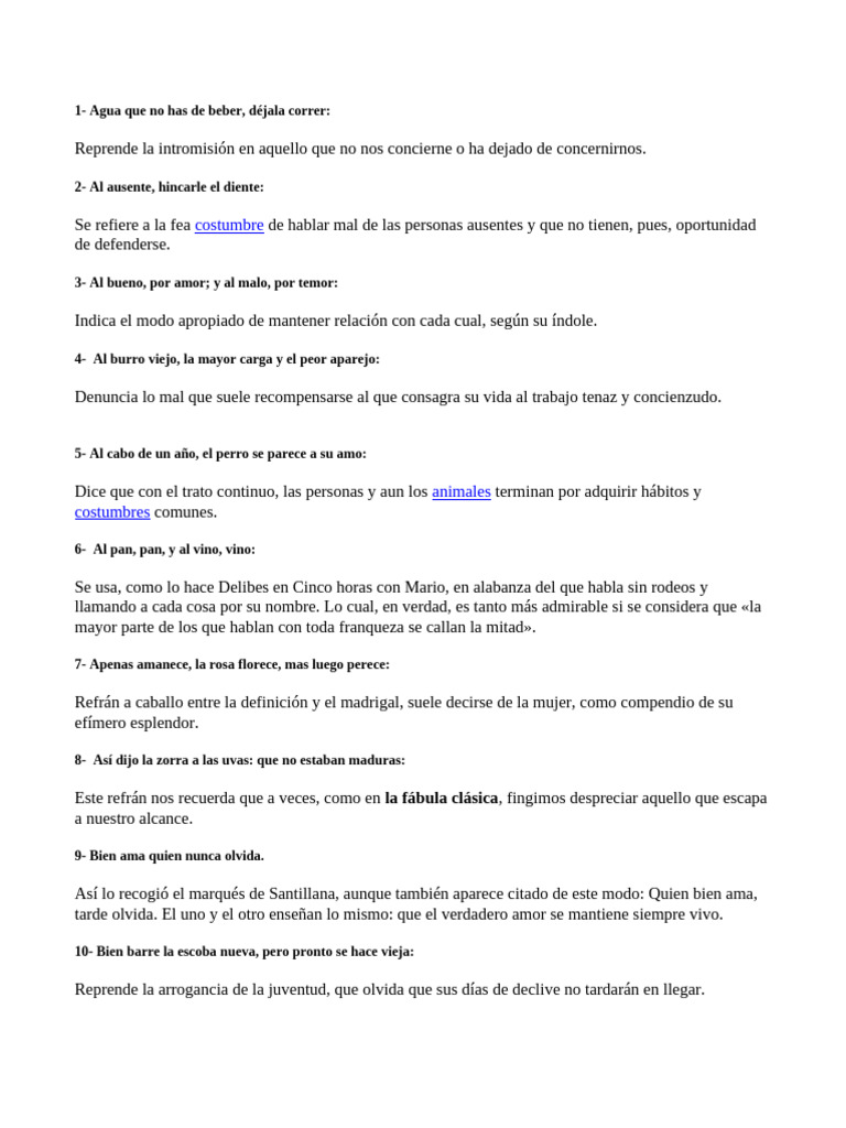 10 Refranes Con Significado | PDF