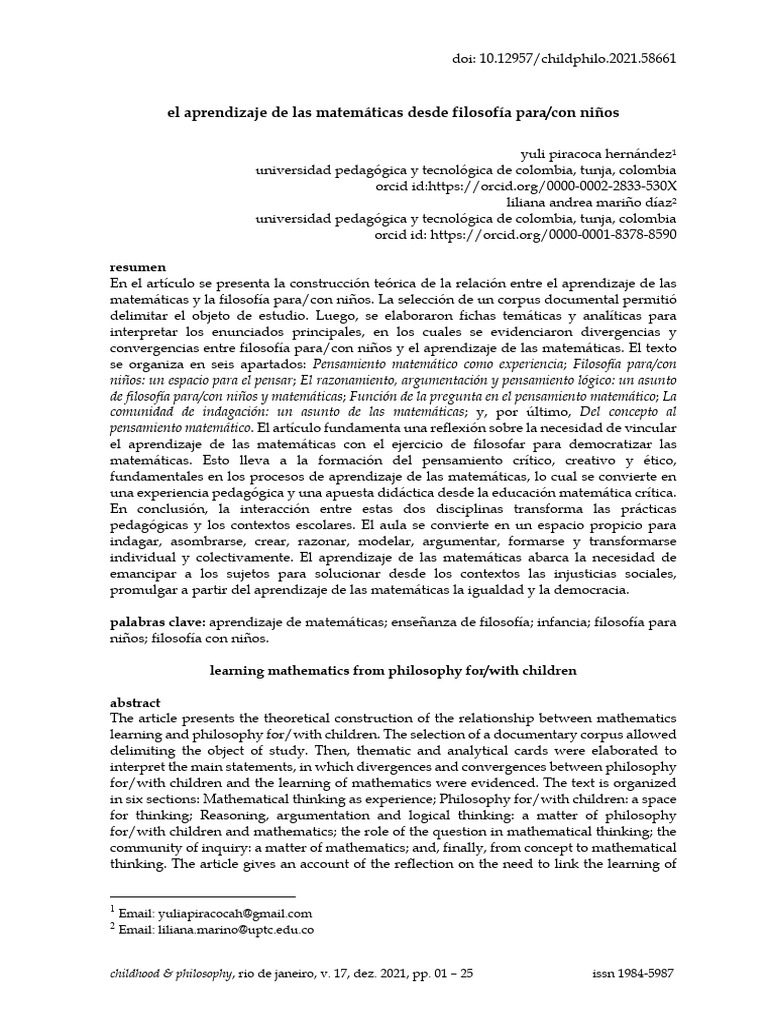 Aprendiendo Matematica Desde La Filosofia | PDF | Pensamiento | Aprendizaje