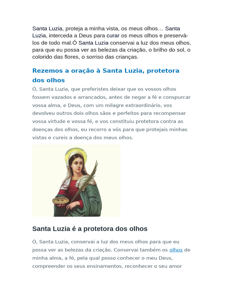 Oração a Santa Luzia pela Visão | PDF
