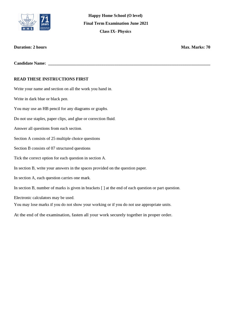 O Level Physics Exam Paper - June 2021 | PDF | Force | Weighing Scale