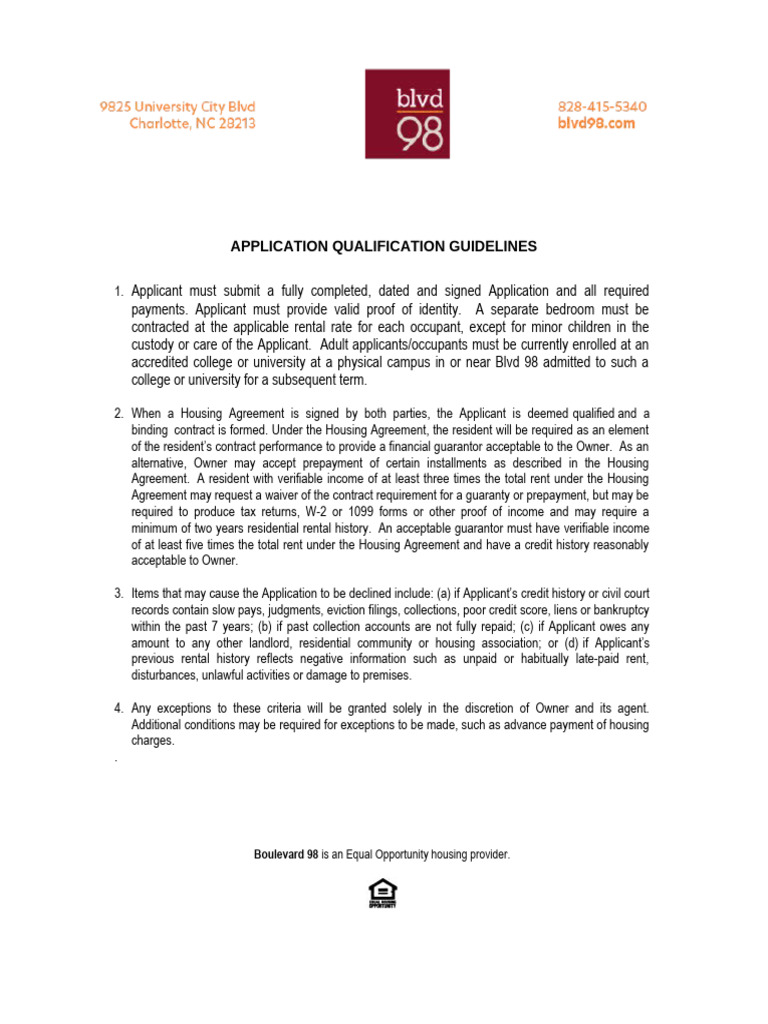 Boulevard 98 Application Guidelines | PDF
