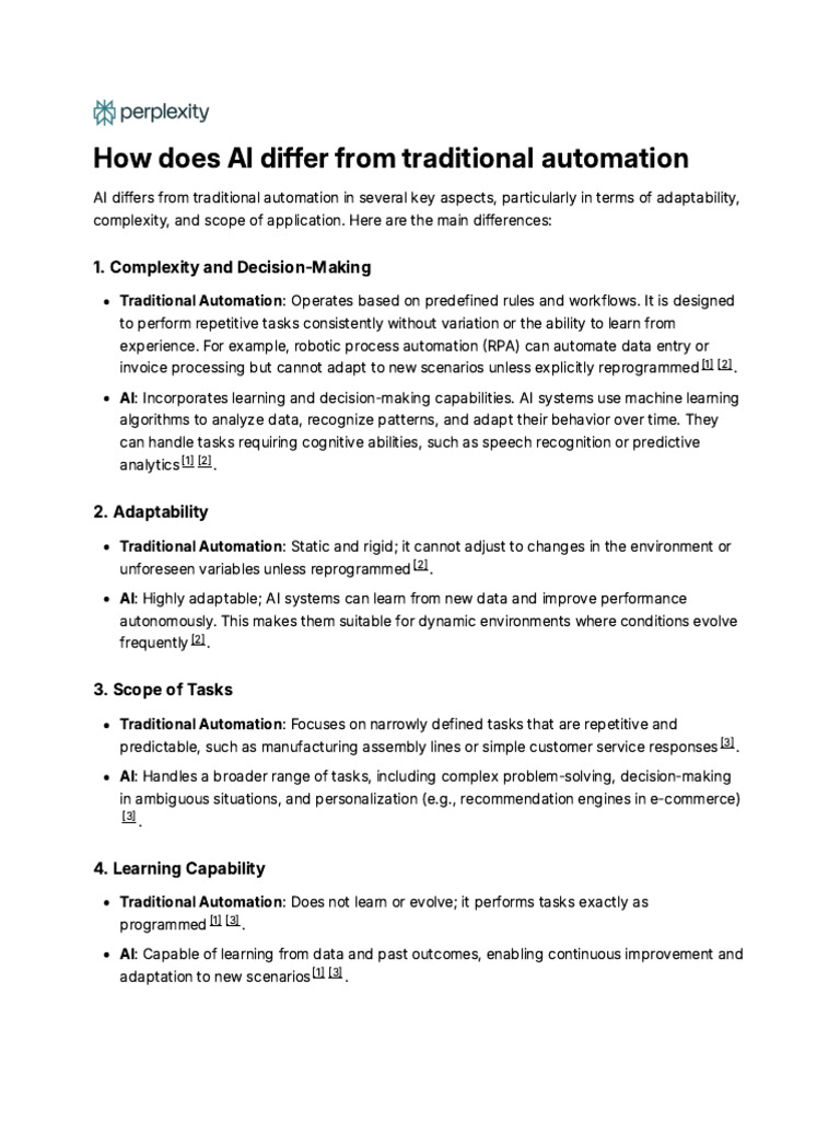 How does AI differ from traditional automation | PDF | Artificial Intelligence | Intelligence ...