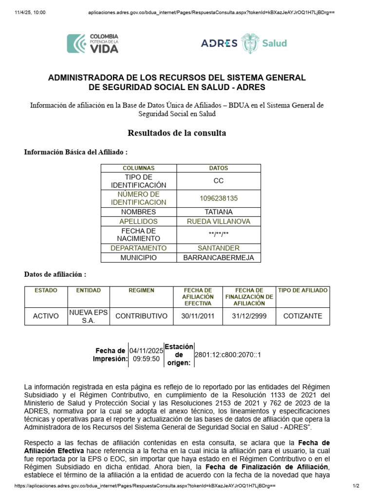 Adres Tatiana Rueda | PDF