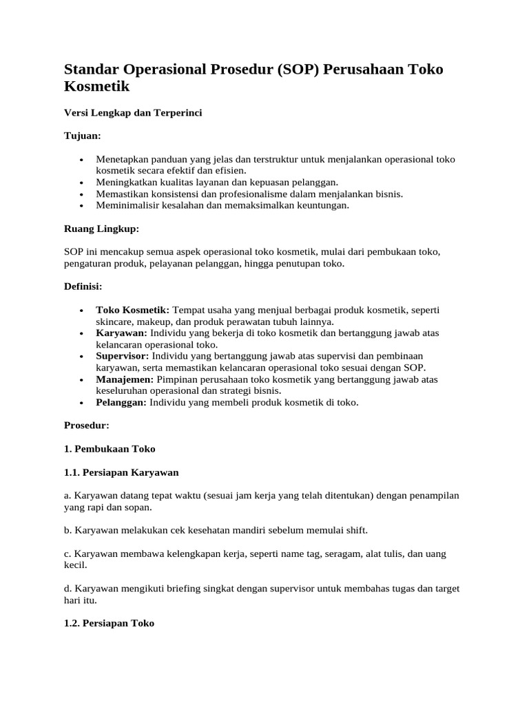 SOP Toko Kosmetik untuk Karyawan | PDF