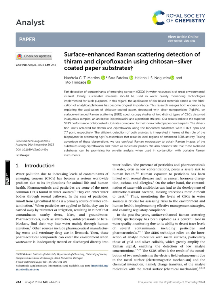Surface-enhanced Raman scattering detection of thiram and ciprofloxacin ...
