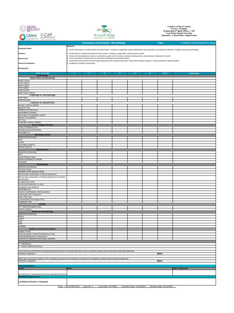 Competency Assessment All Sections | PDF | Staining | Immunoglobulin G
