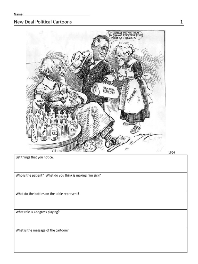New Deal Political Cartoon Analysis | PDF