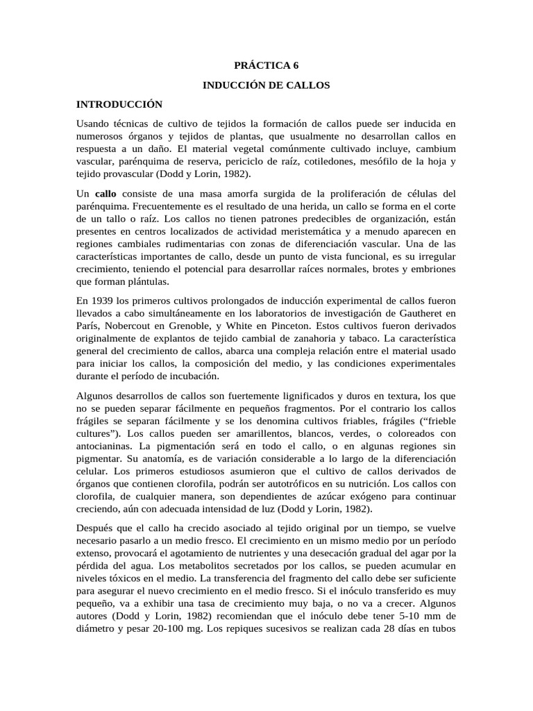 Práctica6 Inducción de Callos Biotecnologia Agricola IXciclo 2018 | PDF ...